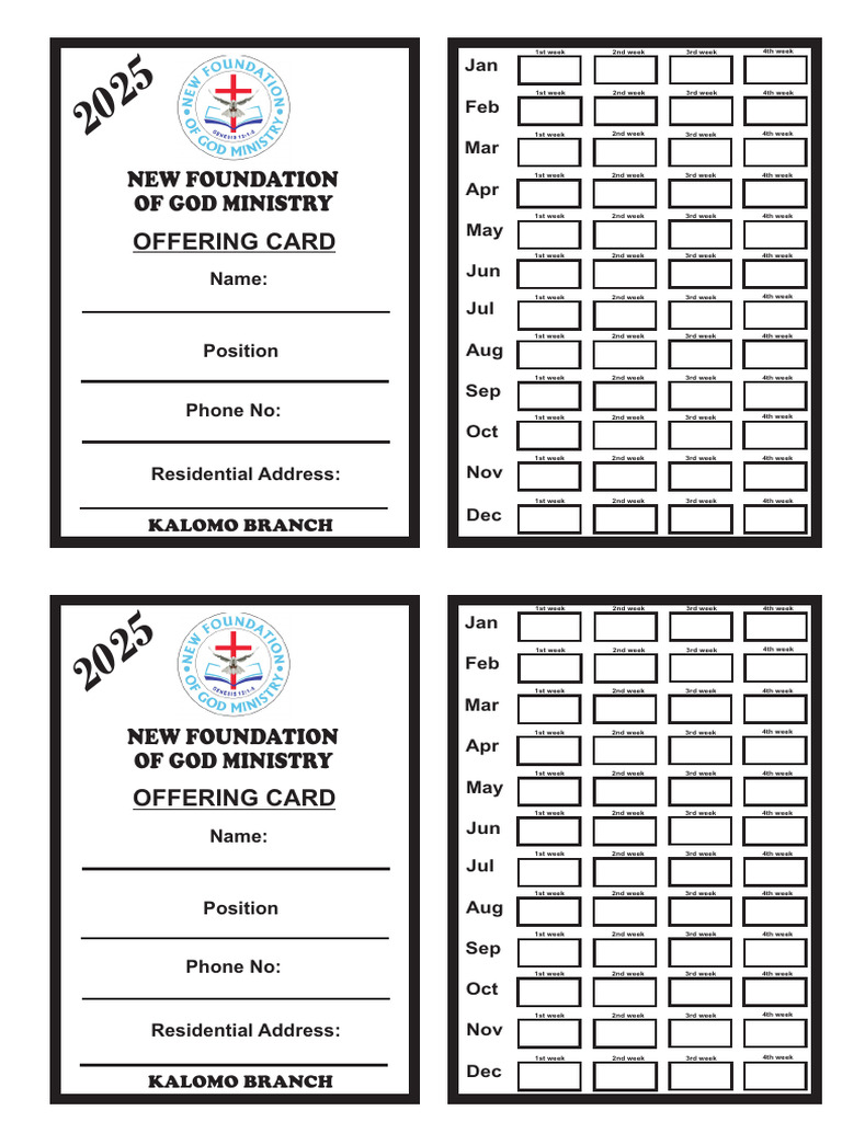 Weekly Schedule and Offering Card | PDF
