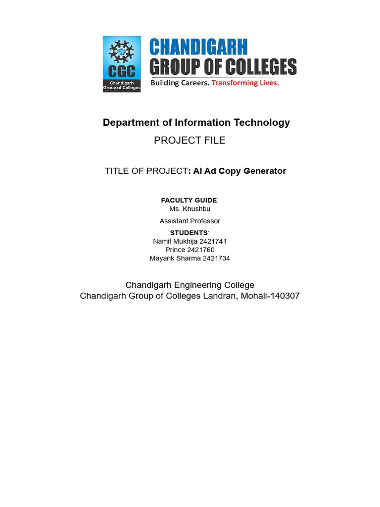 AI Ad Copy Generator Project Overview | PDF | Html | Python ...