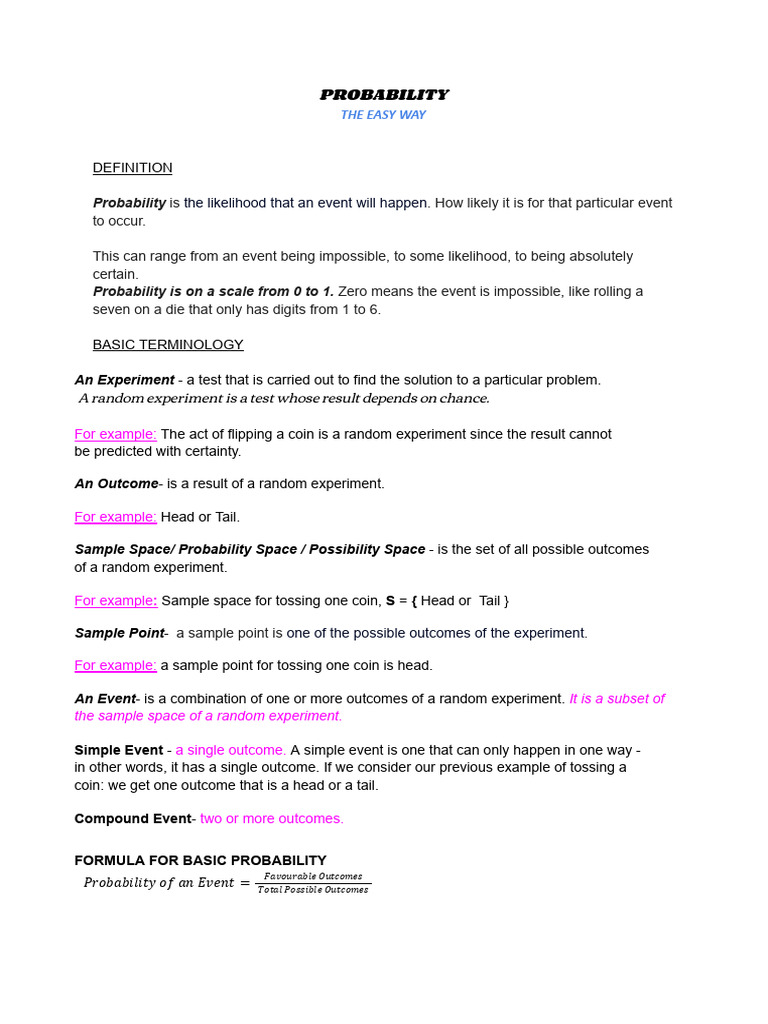 Probability (Introduction) - The Easy Way (2024 - ..) | PDF ...
