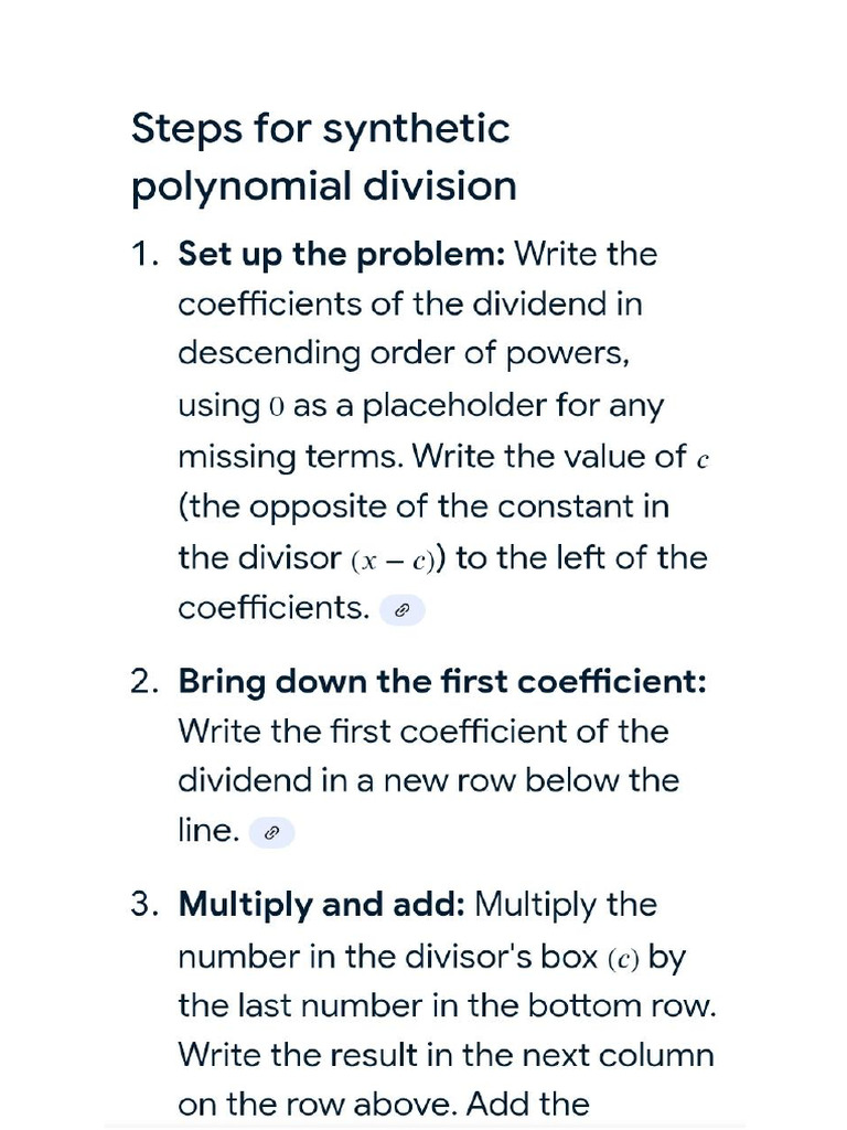 Polynomial Division - Synthetic Method | PDF