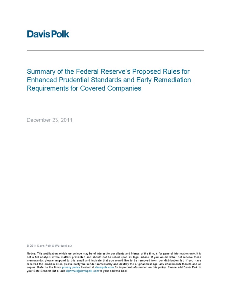 Regulation YY Davis Polk 122311 Summary Federal Reserve Proposed Rules ...
