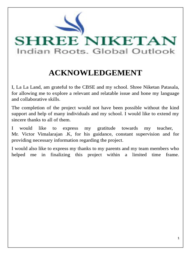 Gratitude Acknowledgement for Project | PDF