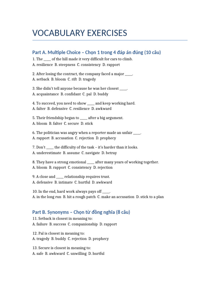 Vocabulary Exercises | PDF | Chess | Social Psychology