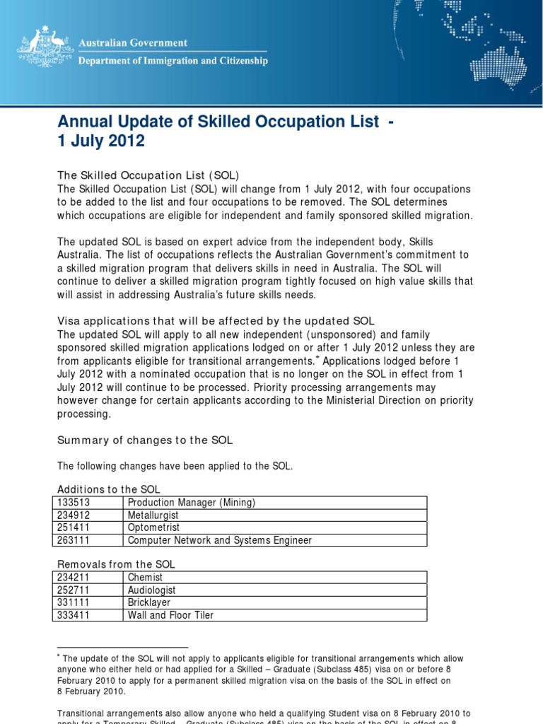 2012 Skilled Occupation List Update | PDF