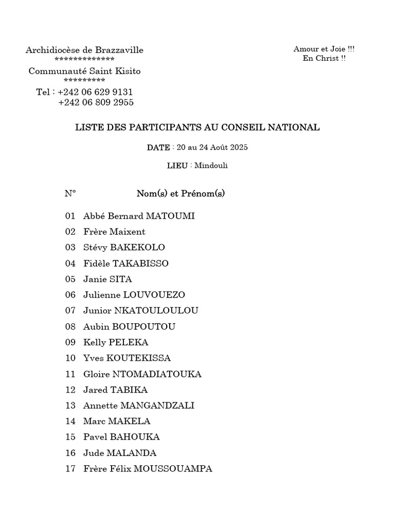 Liste des participants au Conseil National 2025 | PDF
