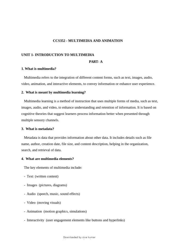 Ccs352 Multimedia and Animation Unit Introduction To Multimedia ...