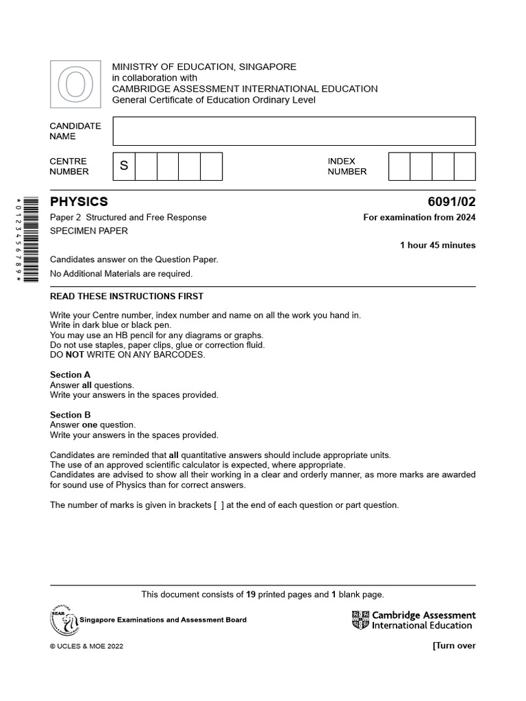 2024 O-Level Physics Specimen Paper | PDF | Radioactive Decay | Pressure