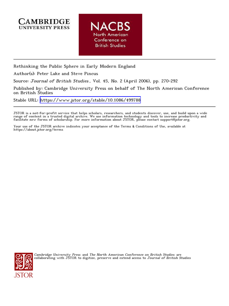 Rethinking The Public Sphere in Early Modern England | PDF | Public ...
