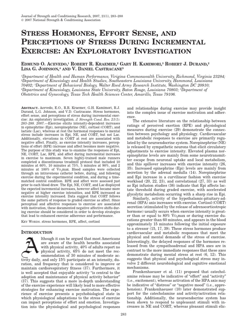 13 Stress Hormones, Effort Sense, and Perceptions of Stress During ...