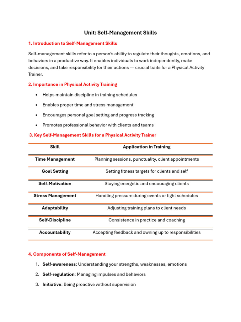 UNIT 2 Self Management Skills | PDF | Goal Setting | Disciplines