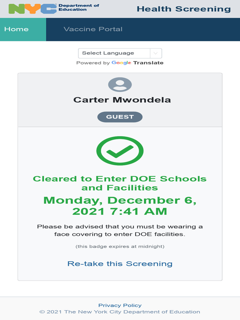 NYC DOE Health Screening 2 | PDF