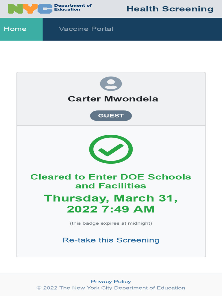NYC DOE Health Screening 5 | PDF