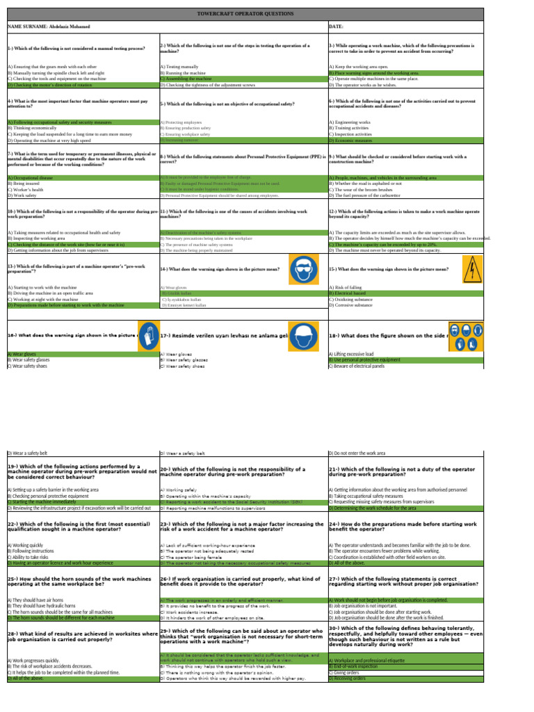 Operator Candidate Questions | PDF | Occupational Safety And Health ...