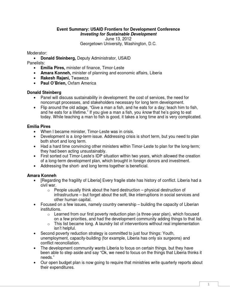 USAID Conference - Investing in Sustainable Develo | PDF | Capacity ...