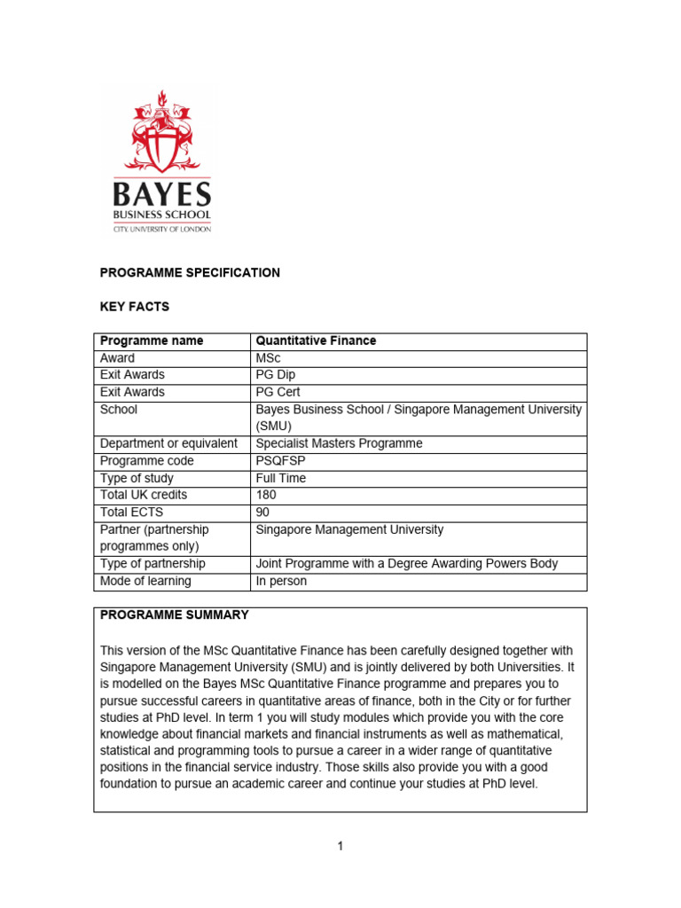 MSc in Quantitative Finance Overview | PDF | Educational Assessment ...
