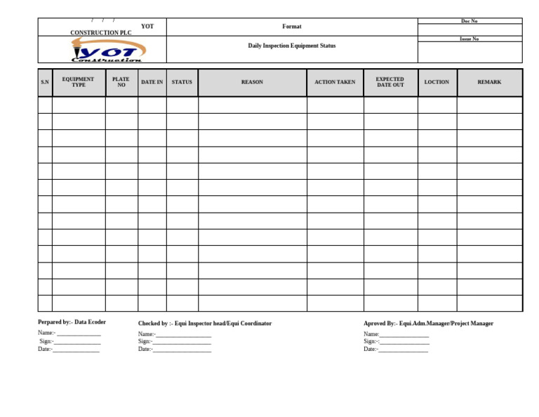 Daily Equip. Inspection Status Report | PDF