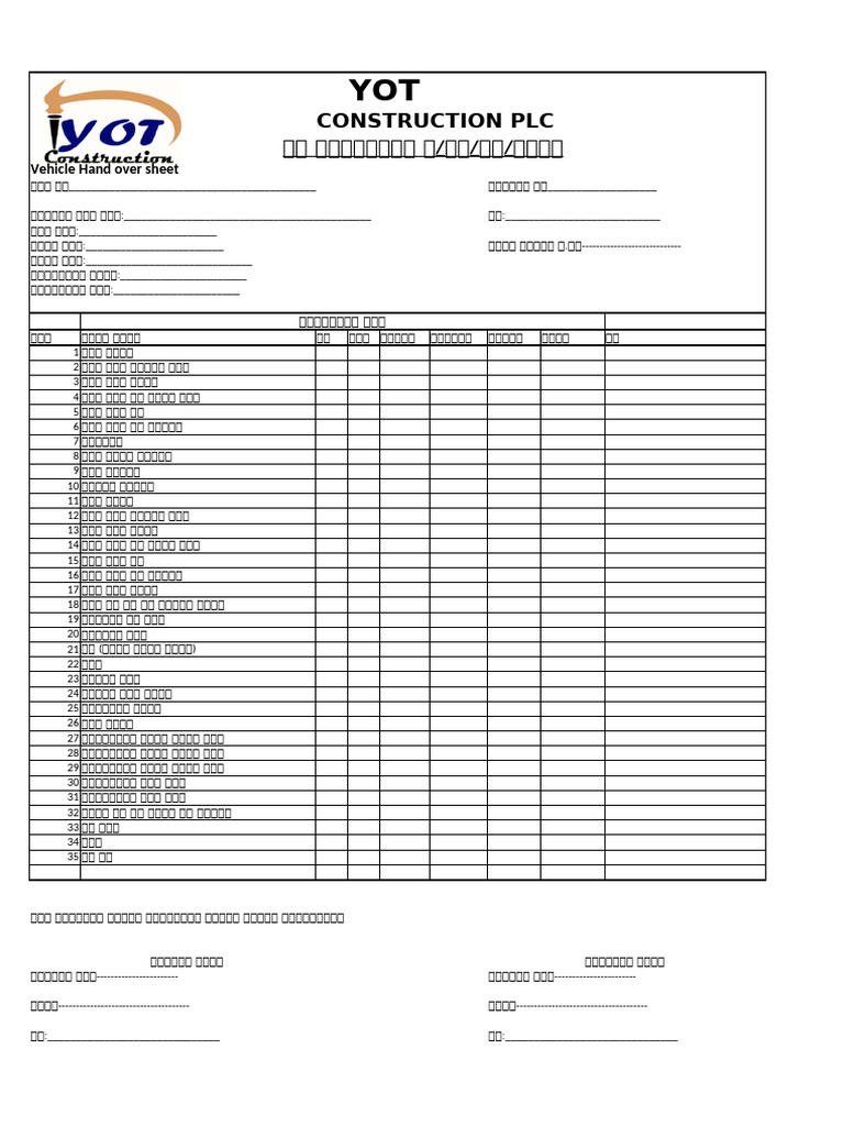 Vehcile Hand Over Sheet | PDF