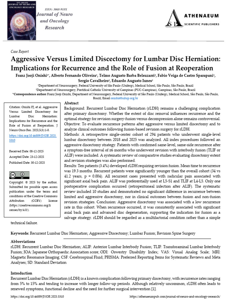 Aggressive Versus Limited Discectomy For Lumbar Disc Herniation ...