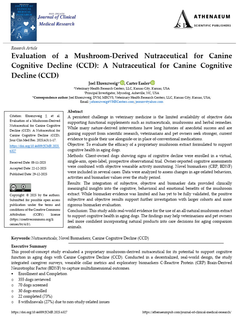 Evaluation of A Mushroom Derived Nutraceutical For Canine Cognitive ...