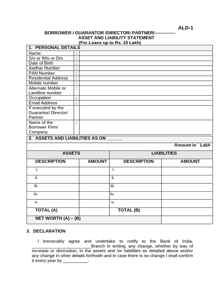 Format - Asset Liability Declaration | PDF