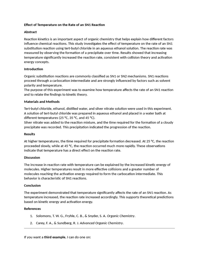 Effect of Temperature On The Rate of An SN1 Reaction | PDF | Chemical ...
