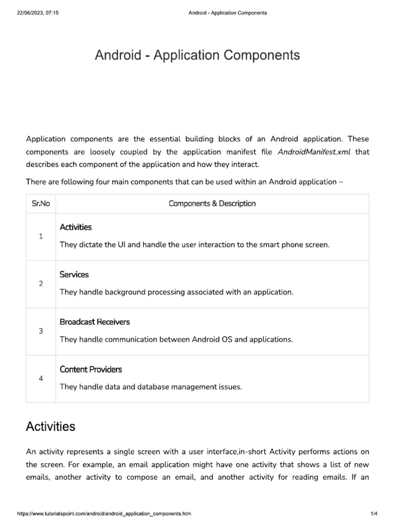 1 The Basic Components of An Android Application | PDF