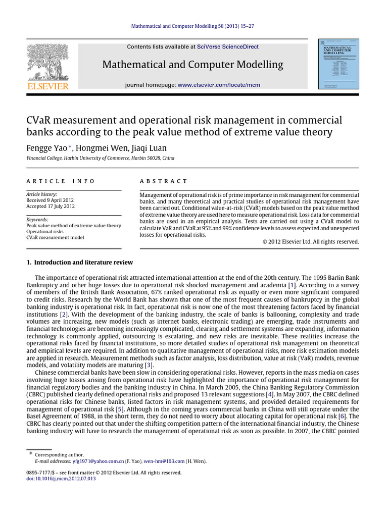 CVaR Measurement and Operational Risk Management in Commercial | PDF ...
