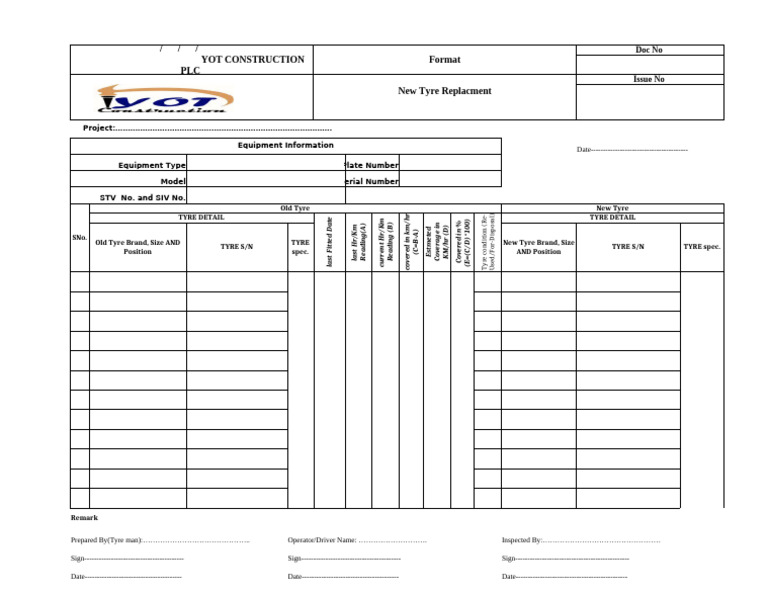 Equip. Tire Replacement Form | PDF