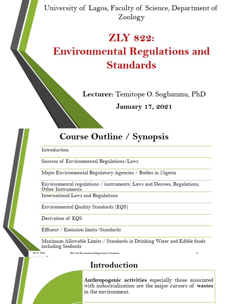 ZLY 822 - Env Regulations and Standards Lecture Slides | PDF ...