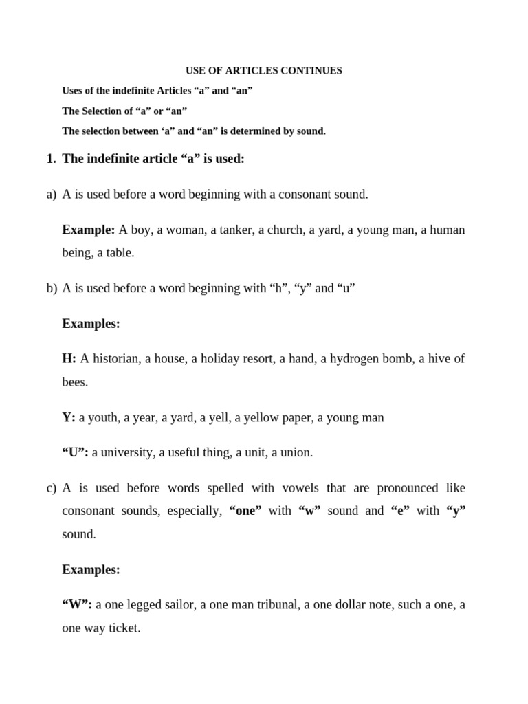 Indefinite Articles: Usage Guide | PDF | Adjective | Noun