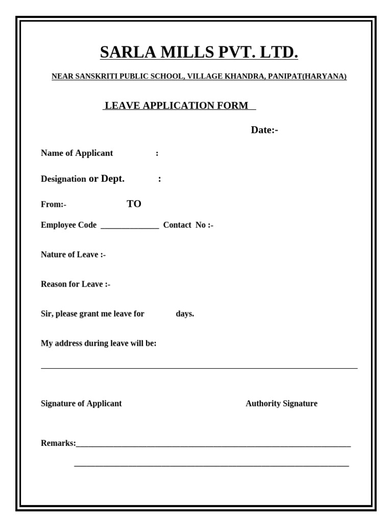 Leave Application (For All Employee) | PDF