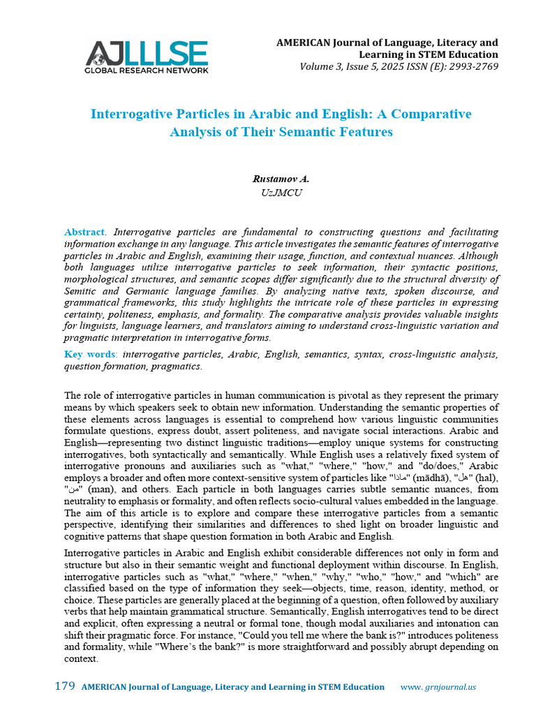 Interrogative Particles in Arabic and English: A Comparative Analysis ...