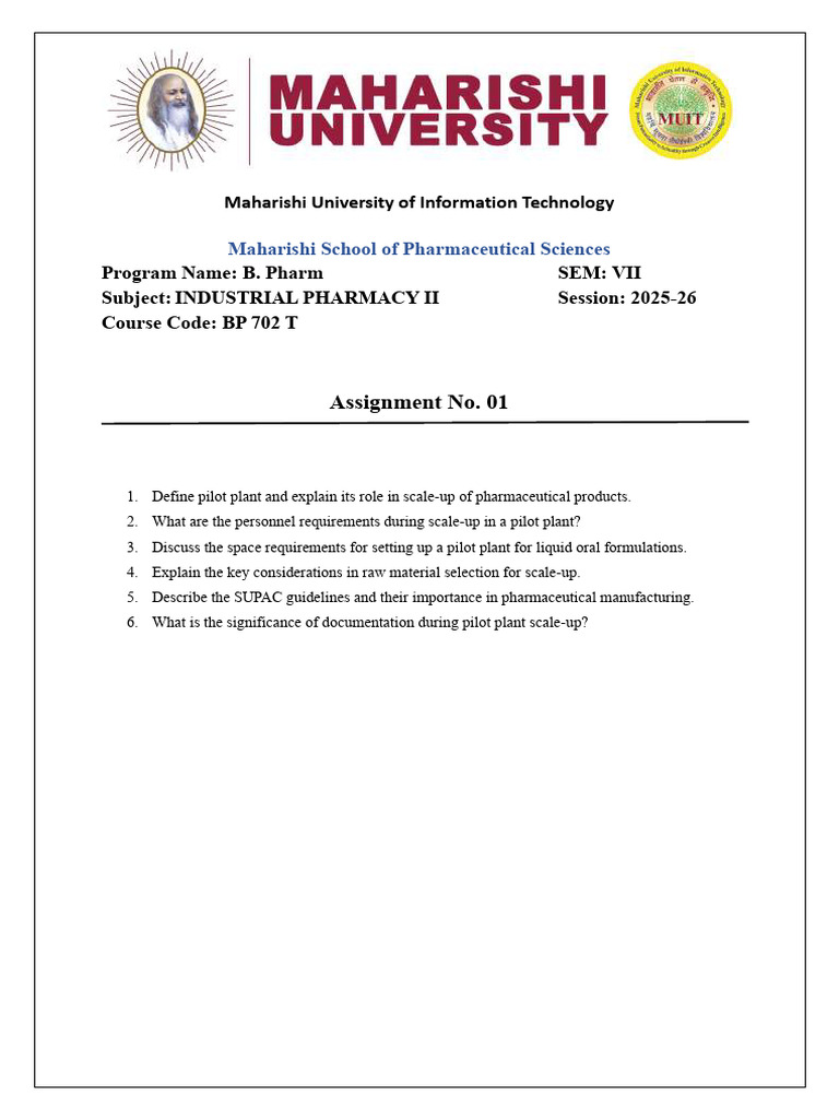 Assignment No. 1 Industrial Pharmacy | PDF