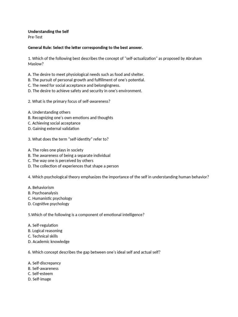 Self-Understanding and Psychological Concepts | PDF | Self Concept ...