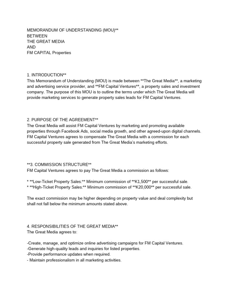 Memorandum of Understanding (Mou) | PDF | Sales | Marketing
