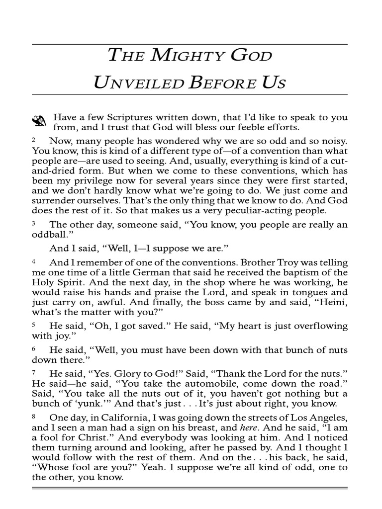 64-0629 The Mighty God Unveiled Before Us VGR | PDF | Jesus | Glory ...