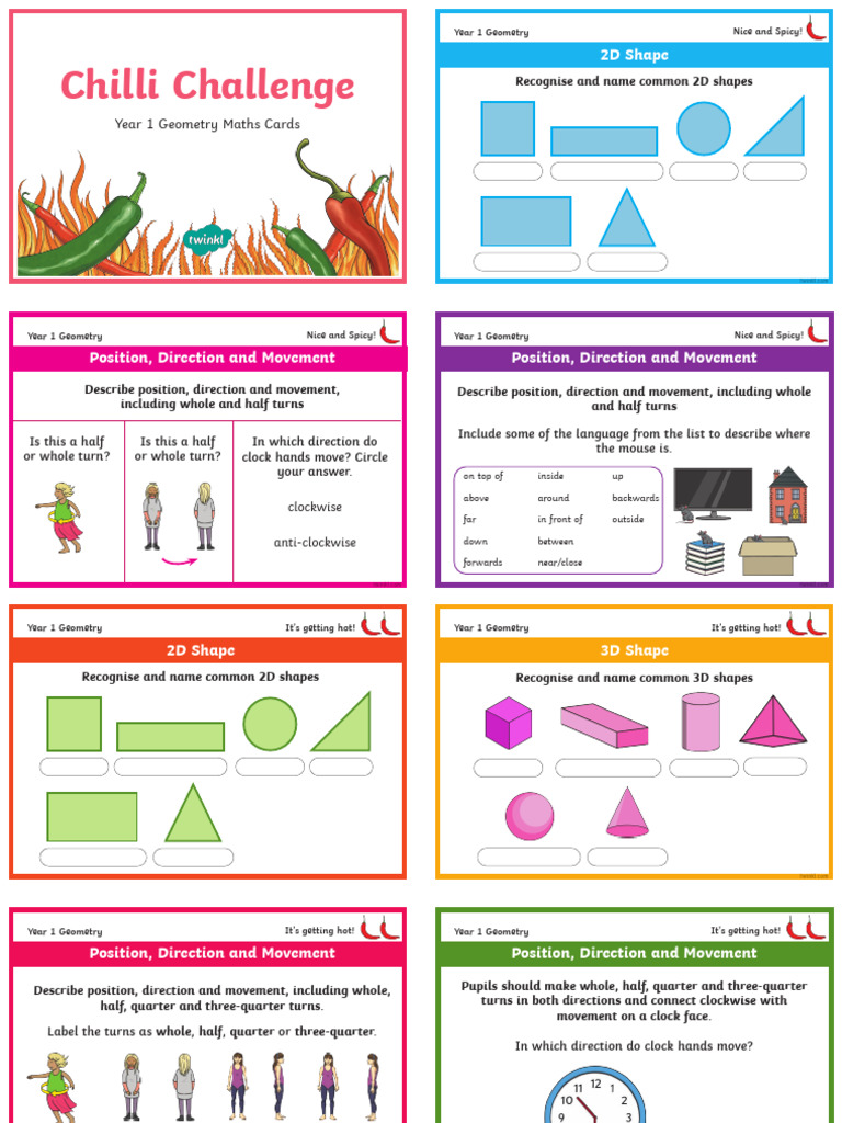 Chilli Challenge Year 1 Geometry Position and Direction Shape Maths ...