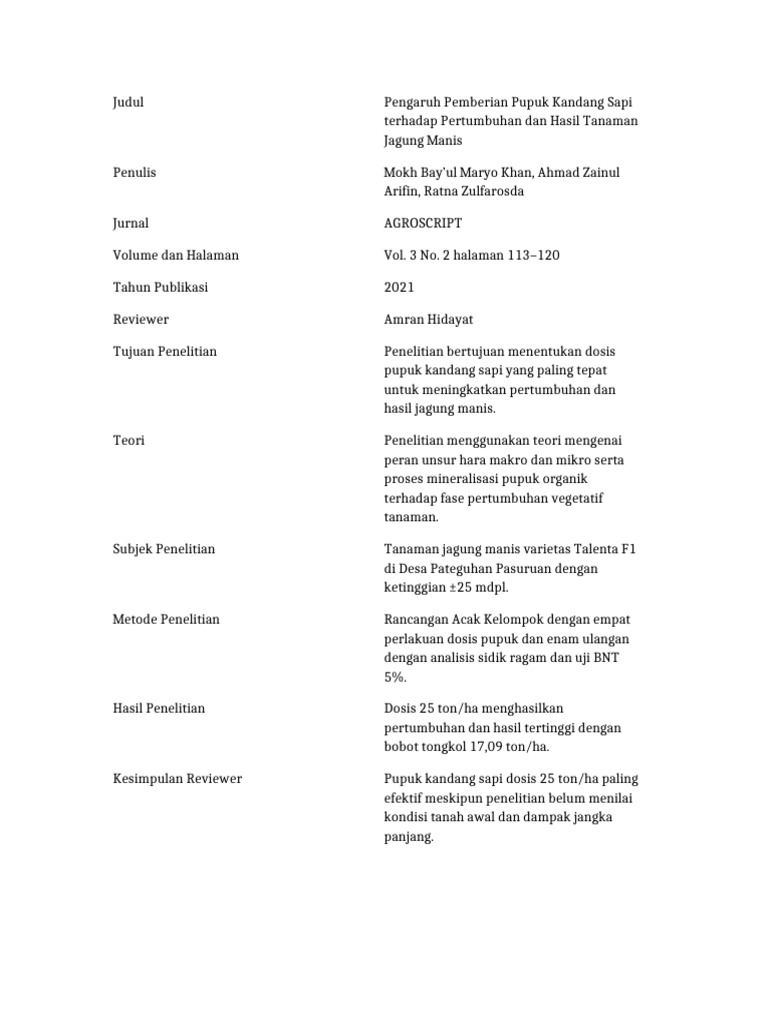 Tabel Review Jurnal | PDF