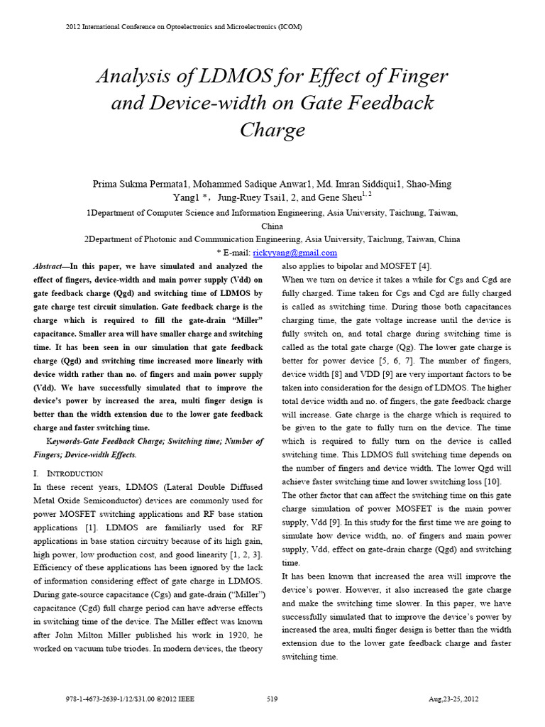 Analysis of LDMOS For Effect of Finger and Device-Width On Gate ...