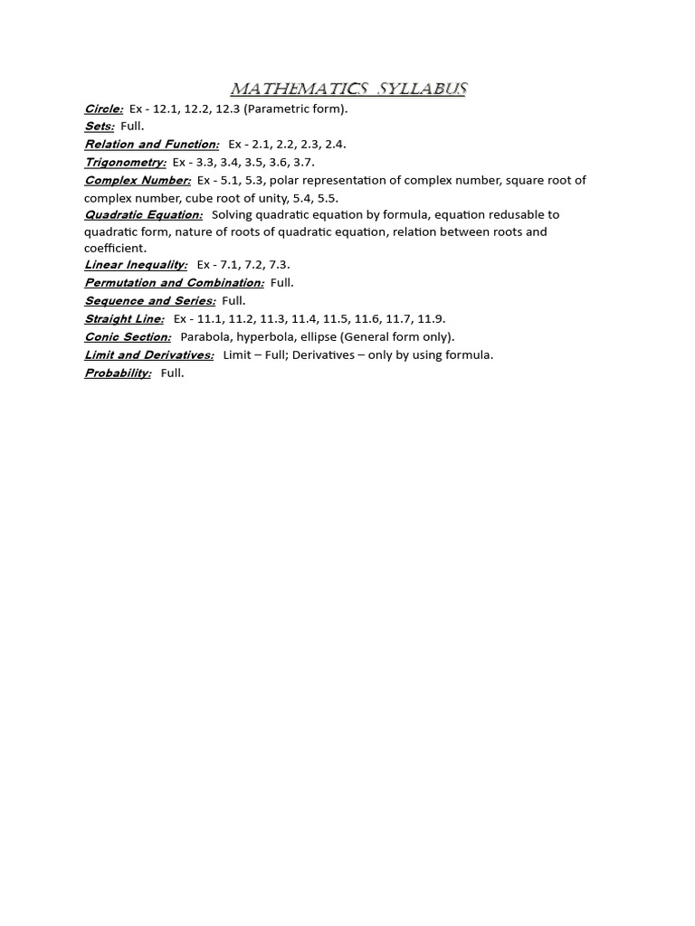 Comprehensive Mathematics Syllabus | PDF