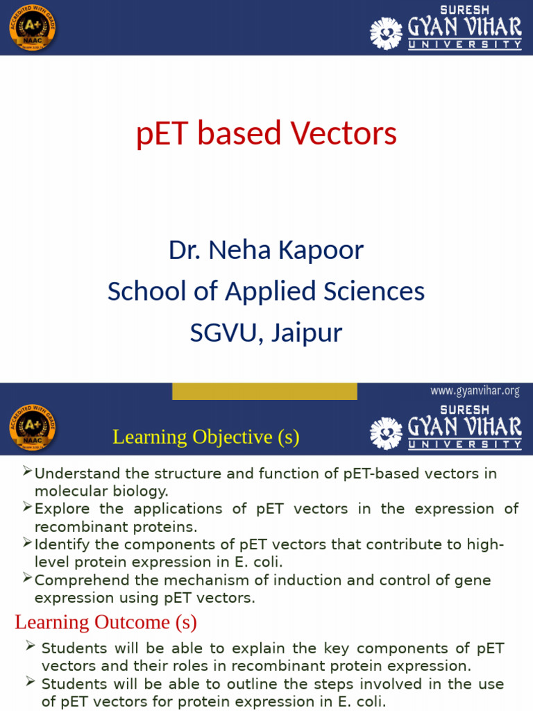Understanding pET-Based Vectors | PDF | Vector (Molecular Biology) | Gene