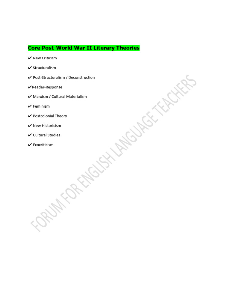 Post-WWII Literary Theories Overview | PDF | Deconstruction | Non ...