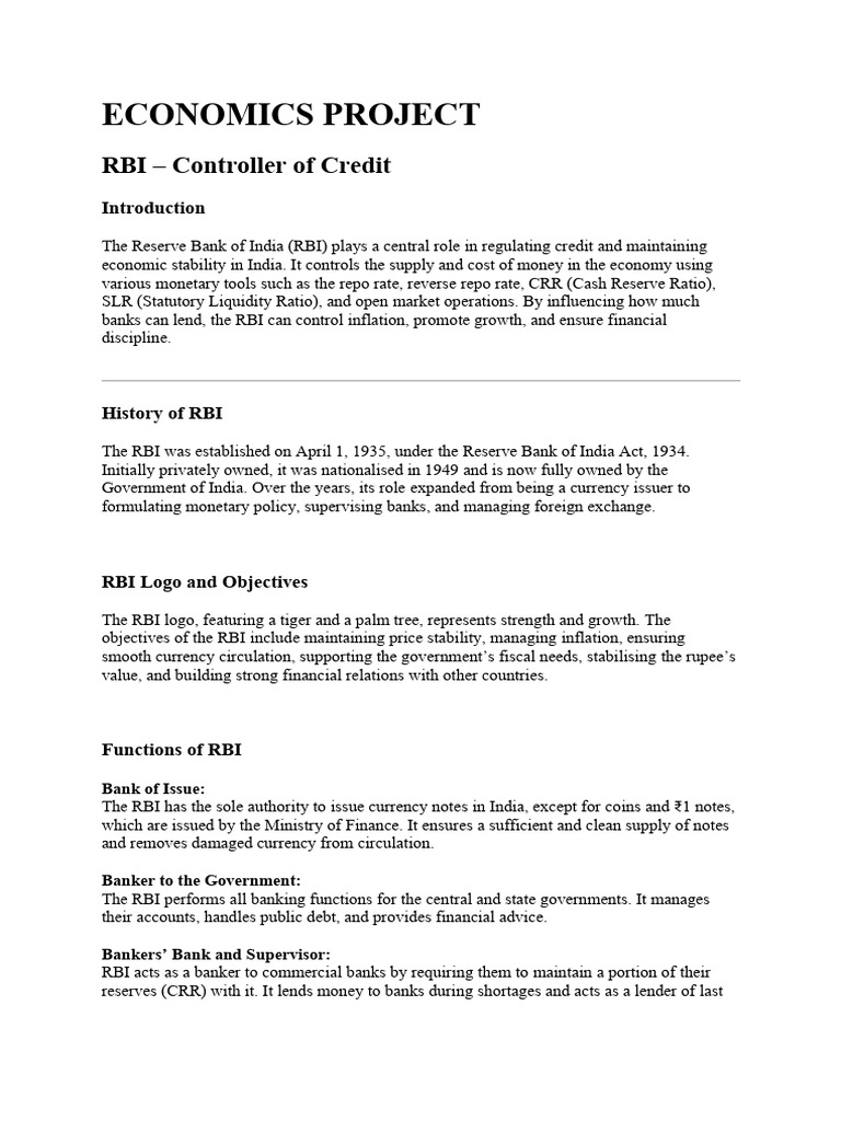 Rbi - Controller of Credit | PDF | Reserve Bank Of India | Open Market ...
