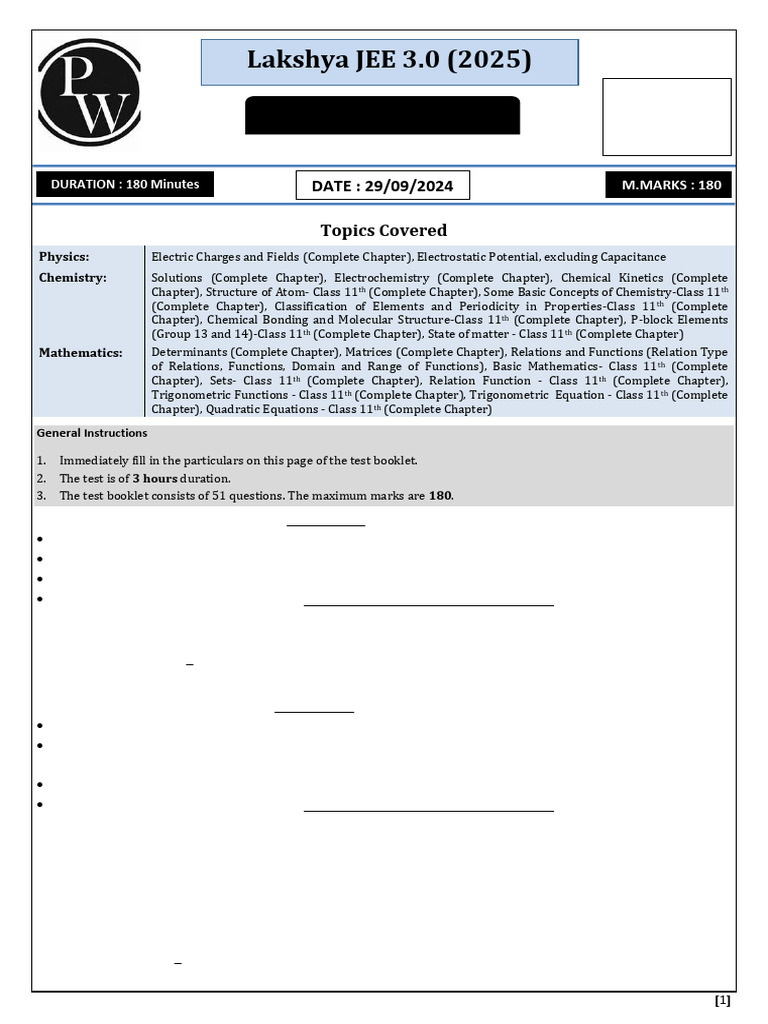 JEE Advanced Test 2025: Physics, Chemistry, Math | PDF | Dissociation ...