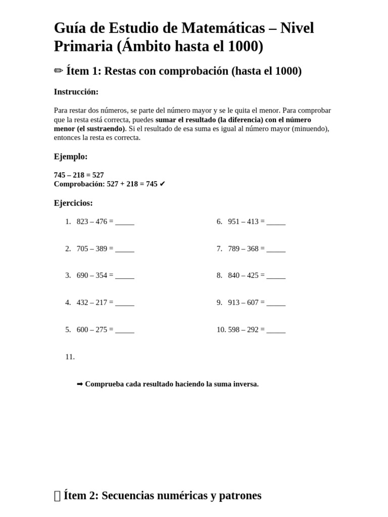 Guía de Estudio de Matemáticas Flo | PDF | Sustracción | Matemática ...