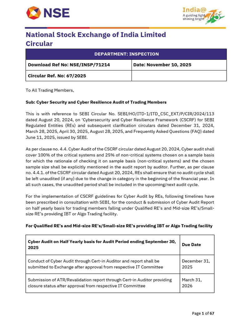 Cyber Security Audit Guidelines for NSE Members | PDF | Audit | Auditor ...