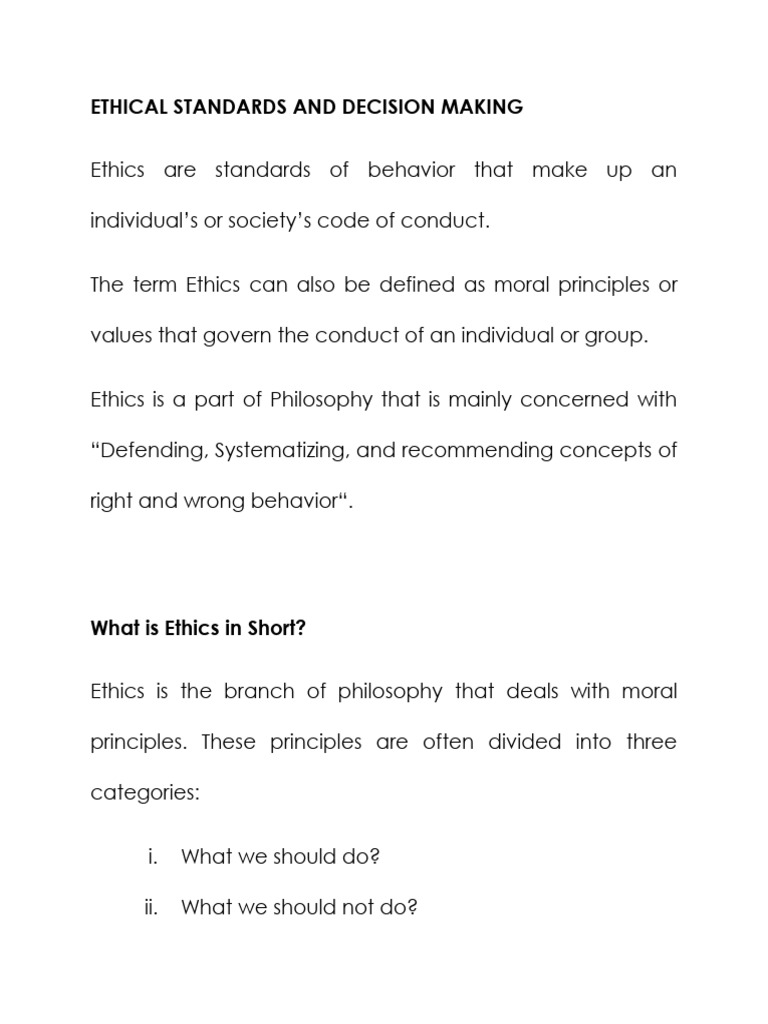 Ethical Standards and Decision Making | PDF | Morality | Value (Ethics)
