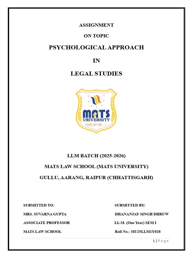 Psychological Approach in Legal Studies | PDF | Precedent | Psychology