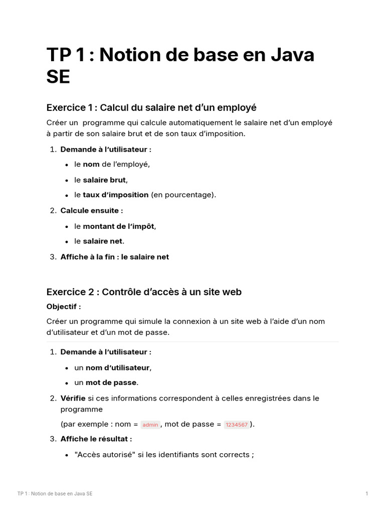 Exercices de base en Java SE | PDF | Salaires | Informatique