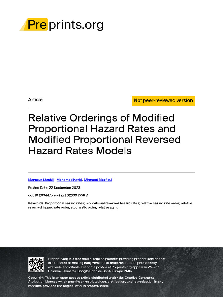 Modified Proportional Hazard Rate Models | PDF | Statistical Theory ...